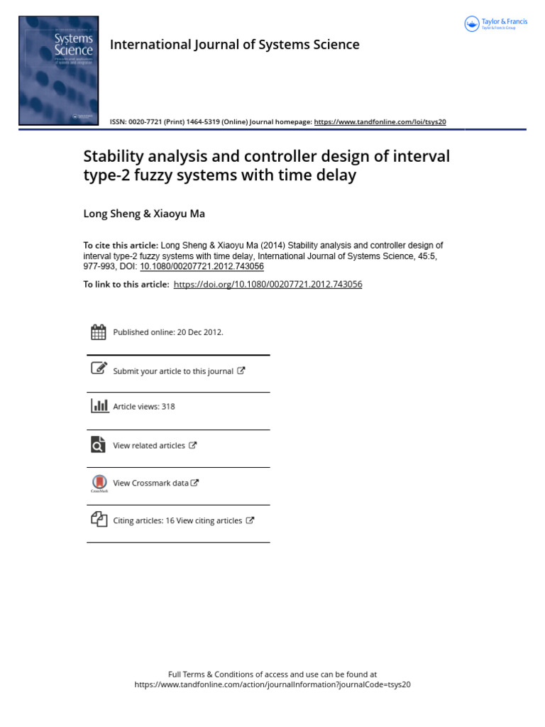 Stability analysis and controller design of interval type 2 fuzzy systems with time delay | PDF ...