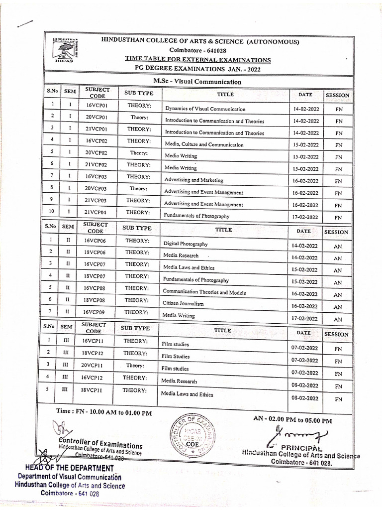 MSC Viscom Time Table | PDF