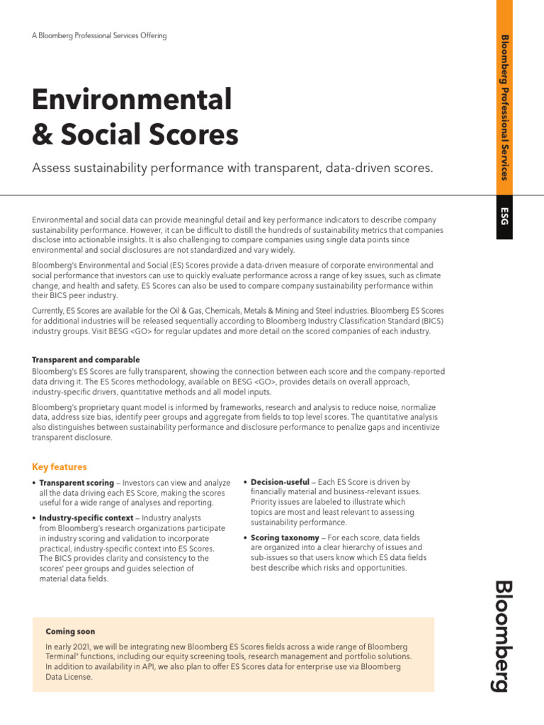 ESG - Bloomberg Environmental Social Scores | PDF | Sustainability