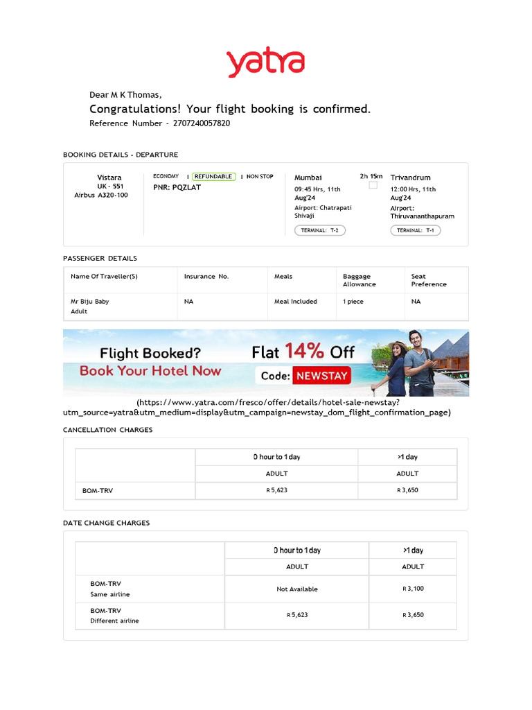 Flight Booking Confirmation | PDF