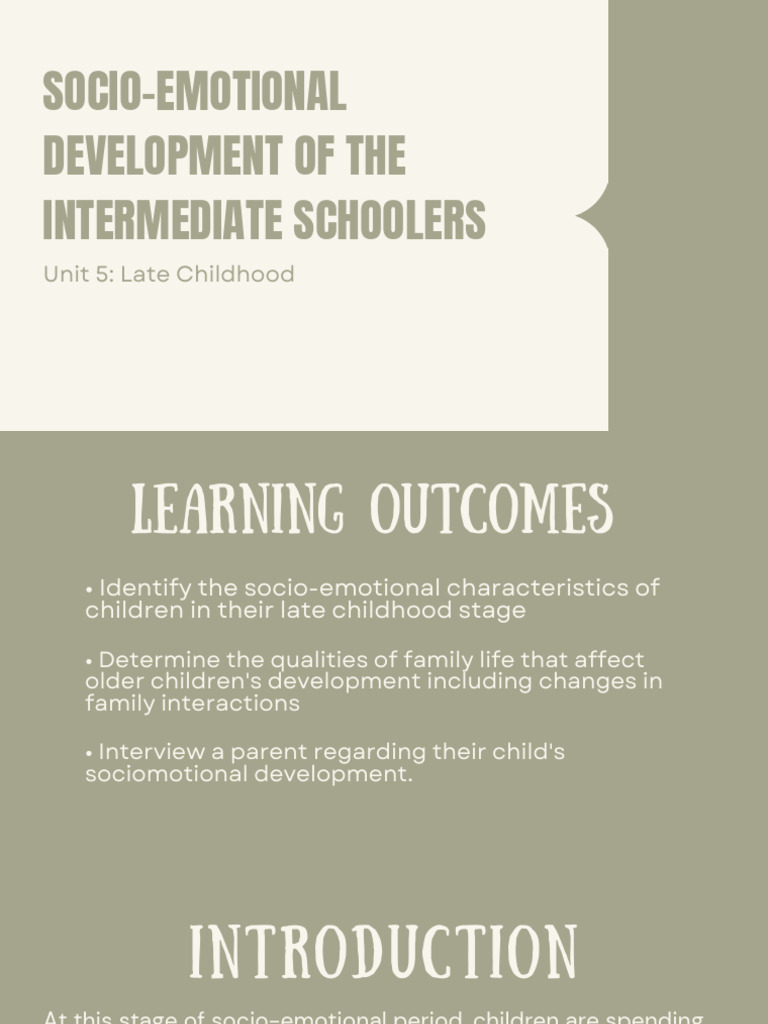 Socio Emotinal Development of Intermediate Schooler | PDF | Psychology | Psychological Concepts