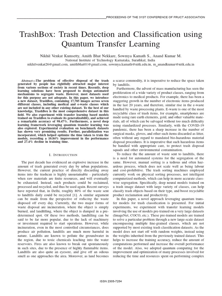 TrashBox Trash Detection and Classification Using Quantum Transfer Learning | PDF | Applied ...