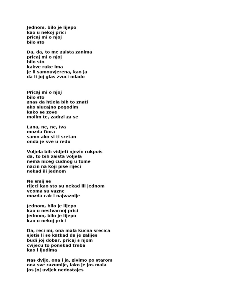 Tekst - Pričaj Mi o Njoj | PDF