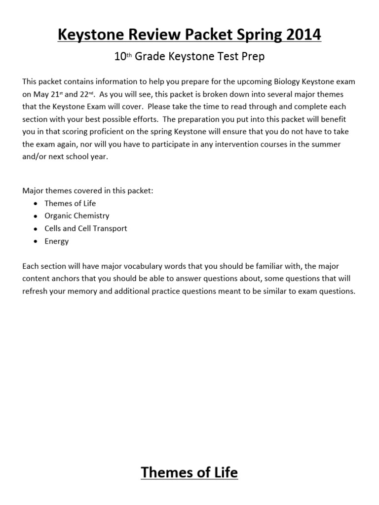 10th Grade Biology Keystone Prep Guide | PDF | Cell (Biology ...