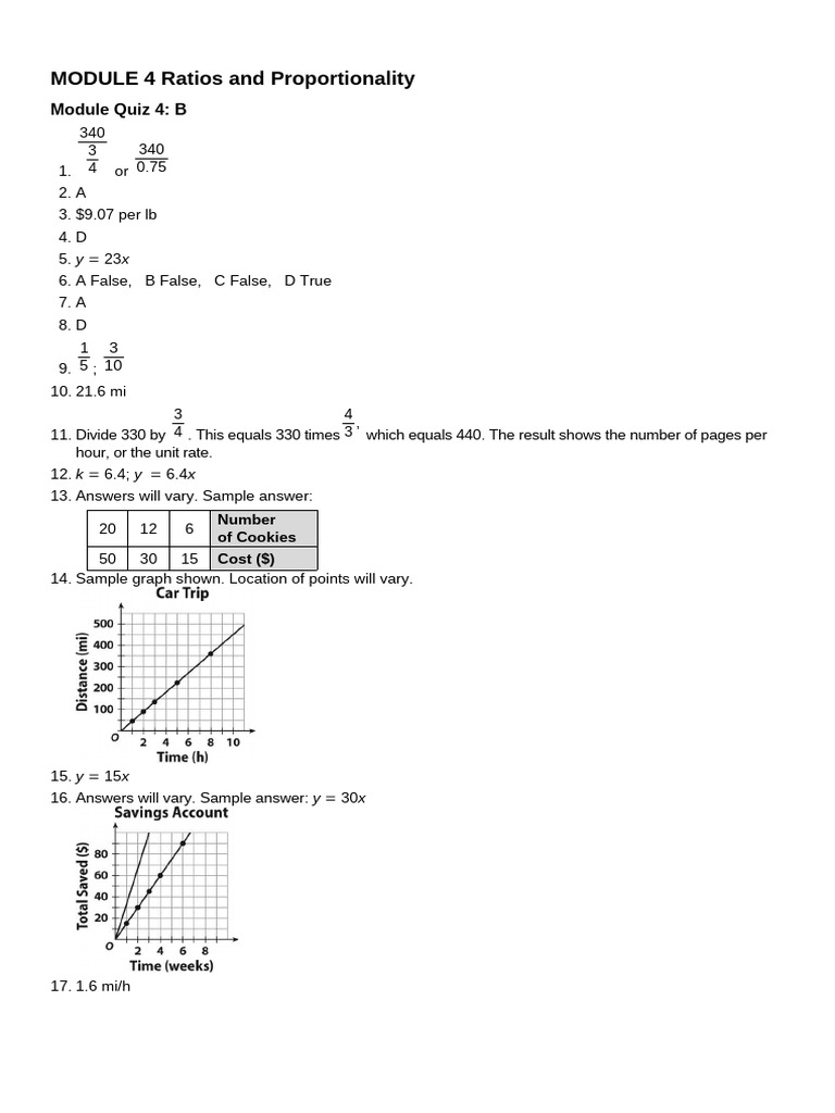 Ratios and Proportionality Quiz | PDF
