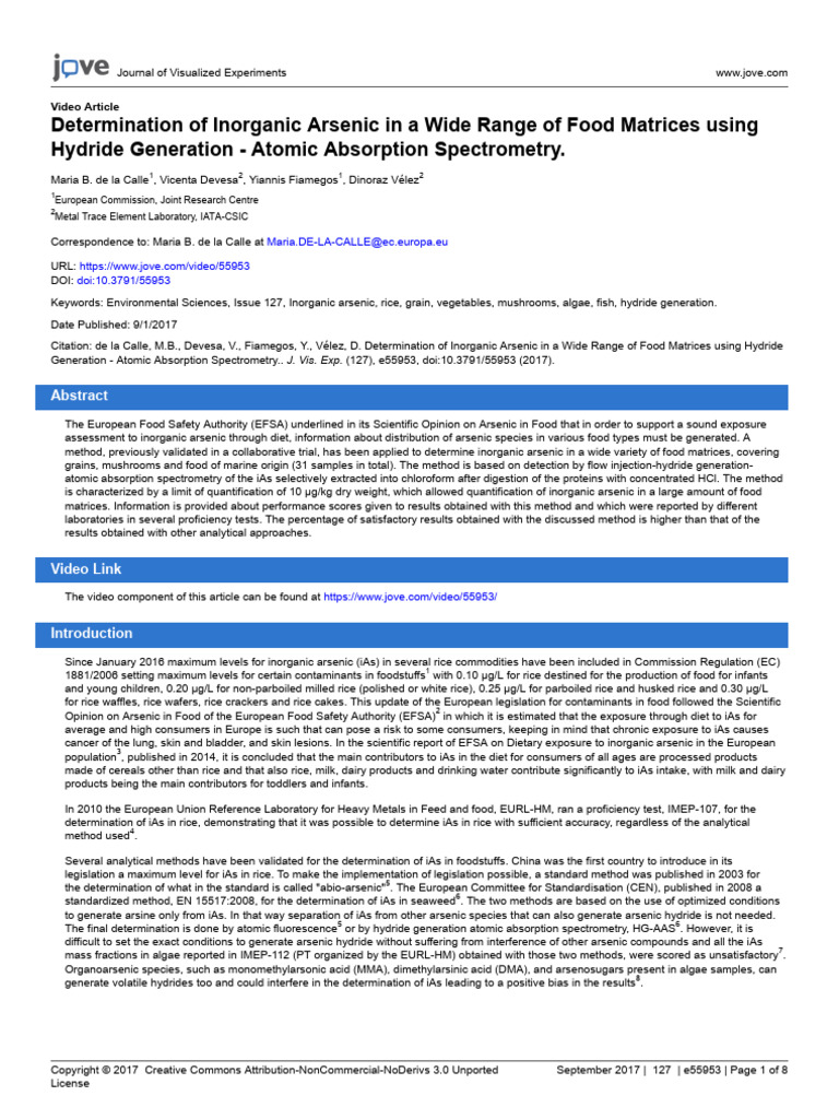 Jove Protocol 55953 Determination of Inorganic Arsenic in A Wide Range ...