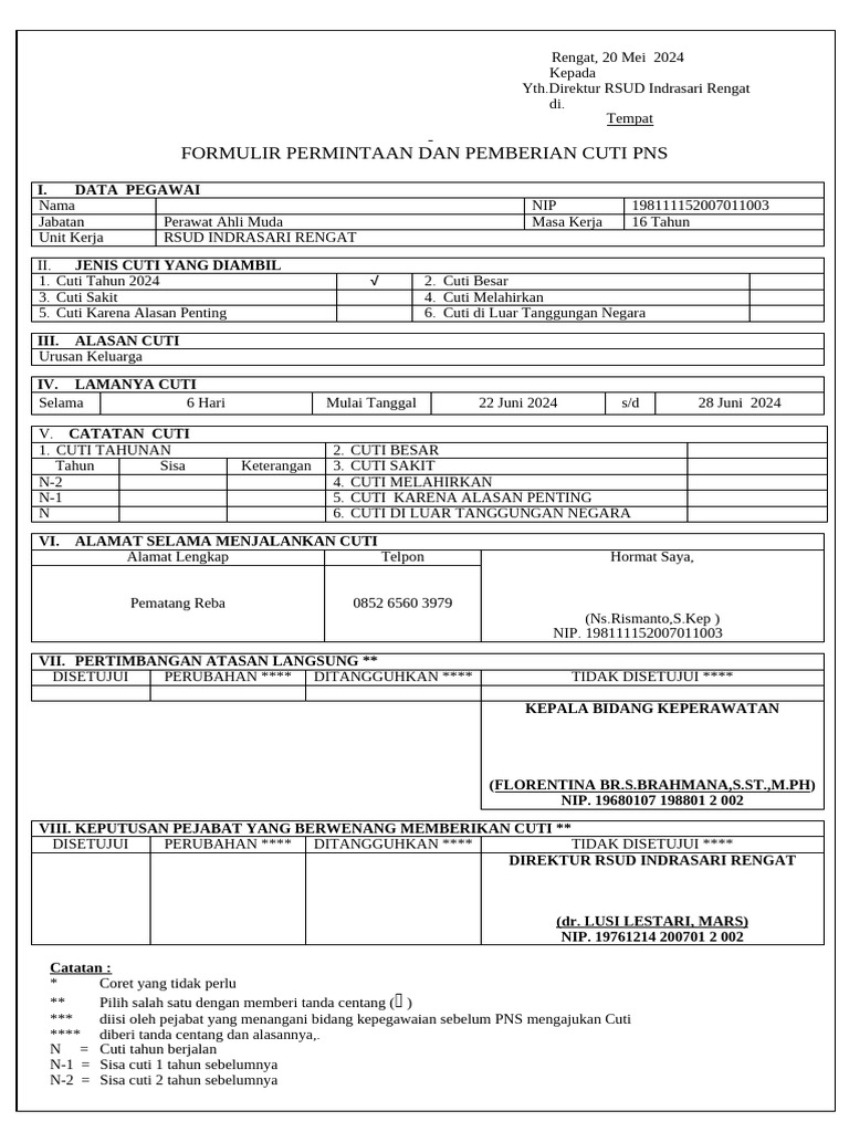 Formulir Cuti Pns Febii | PDF