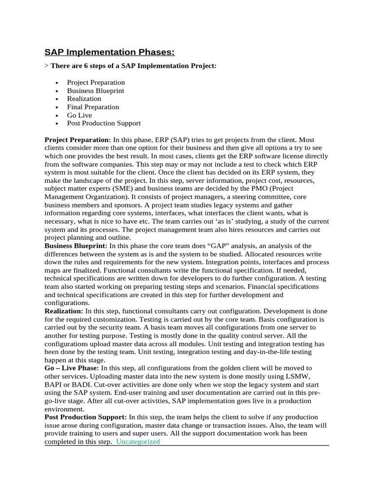 SAP Implementation Phase | PDF | Enterprise Resource Planning | Computing