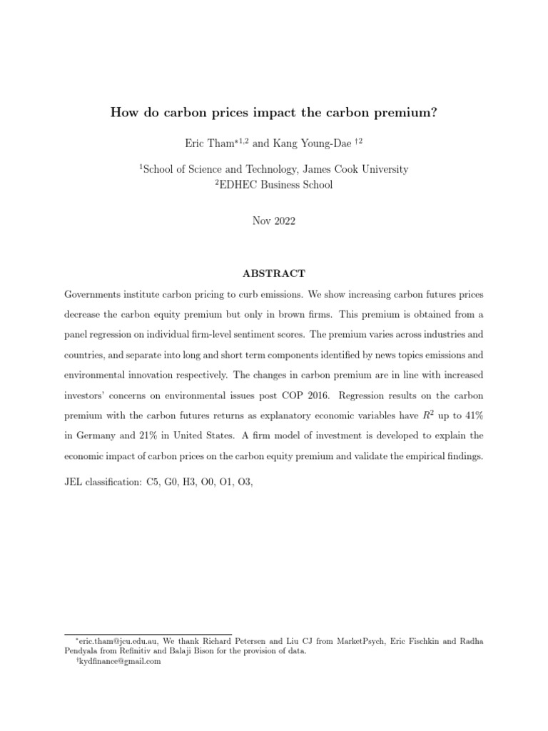 Impact of Carbon Prices on Equity Premium | PDF | Emissions Trading ...