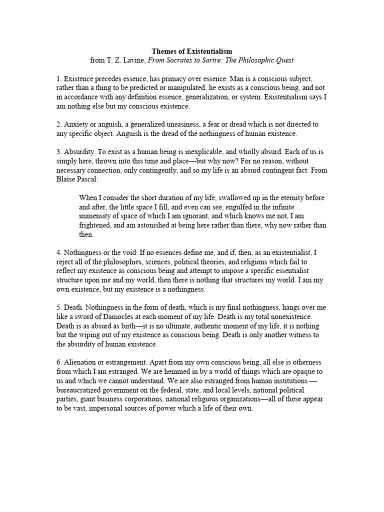 Existentialism Basic Themes | PDF | Existentialism | Nothing