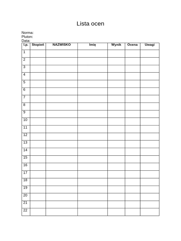 Lista Ocen | PDF