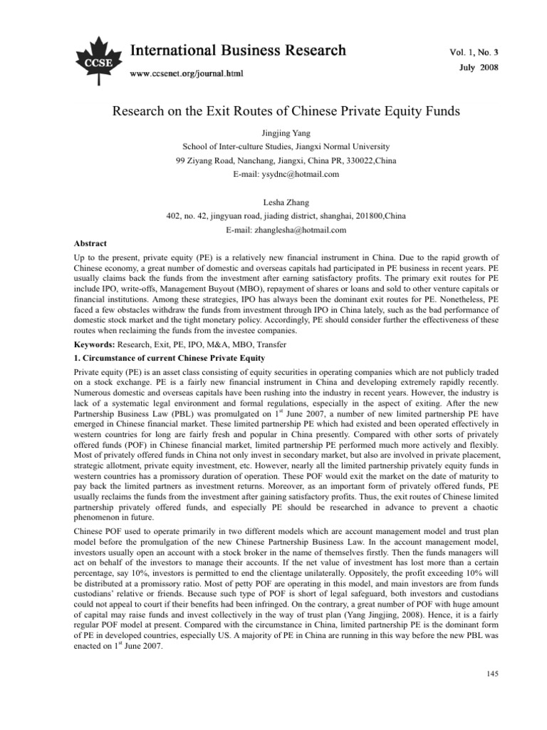 Exit Strategies for Chinese Private Equity | PDF | Investing | Venture ...