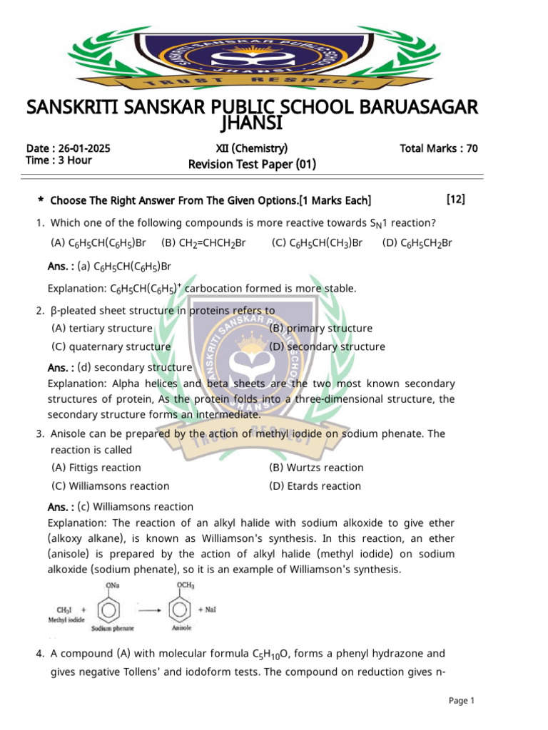 Revision Model Test Paper | PDF | Amine | Chemical Reactions
