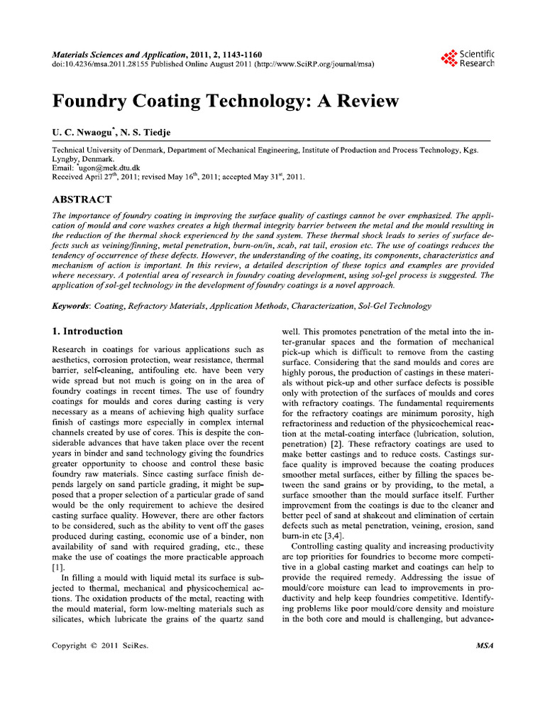 Foundry Coating Technology A Review PDF | PDF