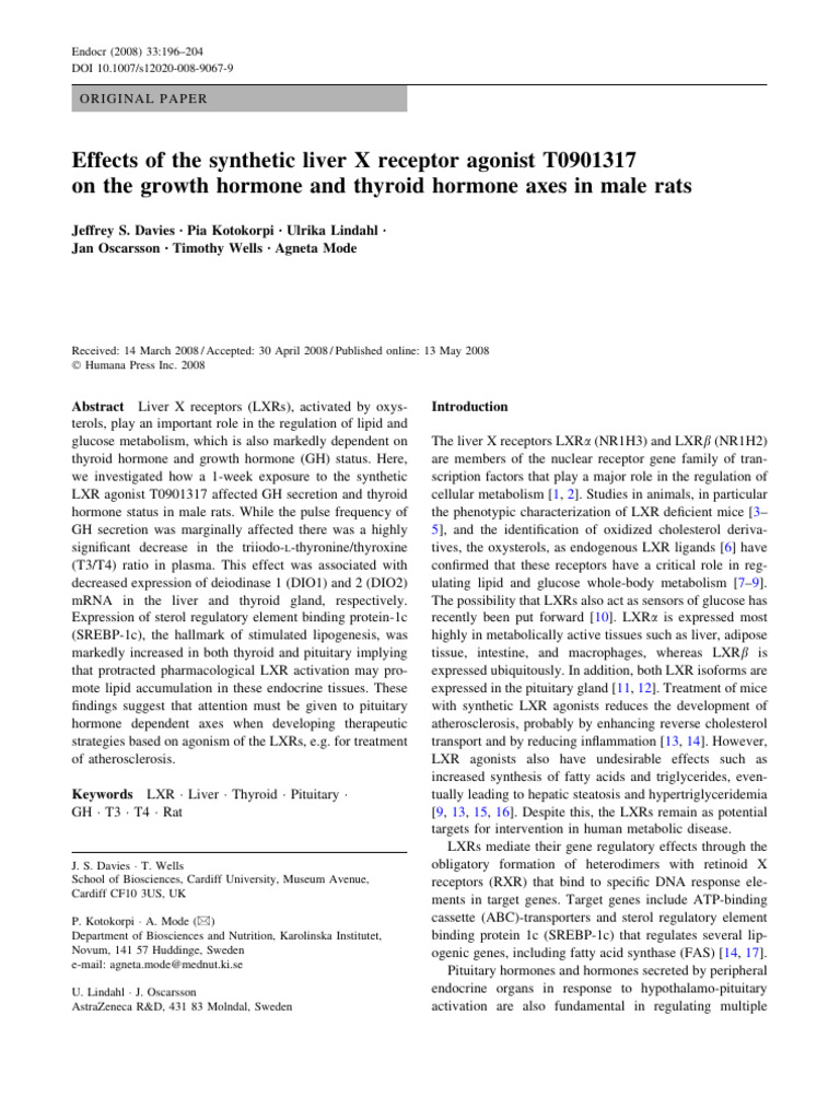 Effects of The Synthetic Liver X Receptor Agonist T0901317 | PDF ...
