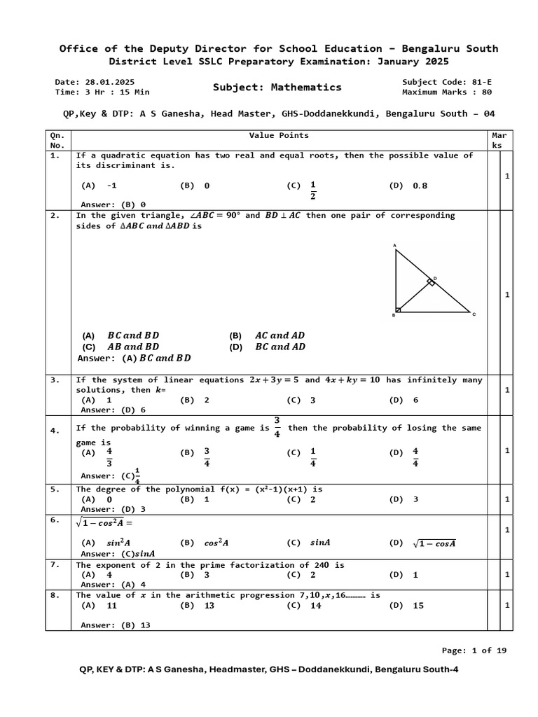 Class 10 Maths District Exam 2025 | PDF | Area | Circle