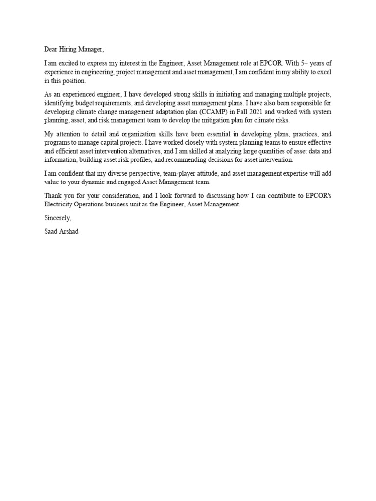 Cover Letter - Saad Arshad | PDF