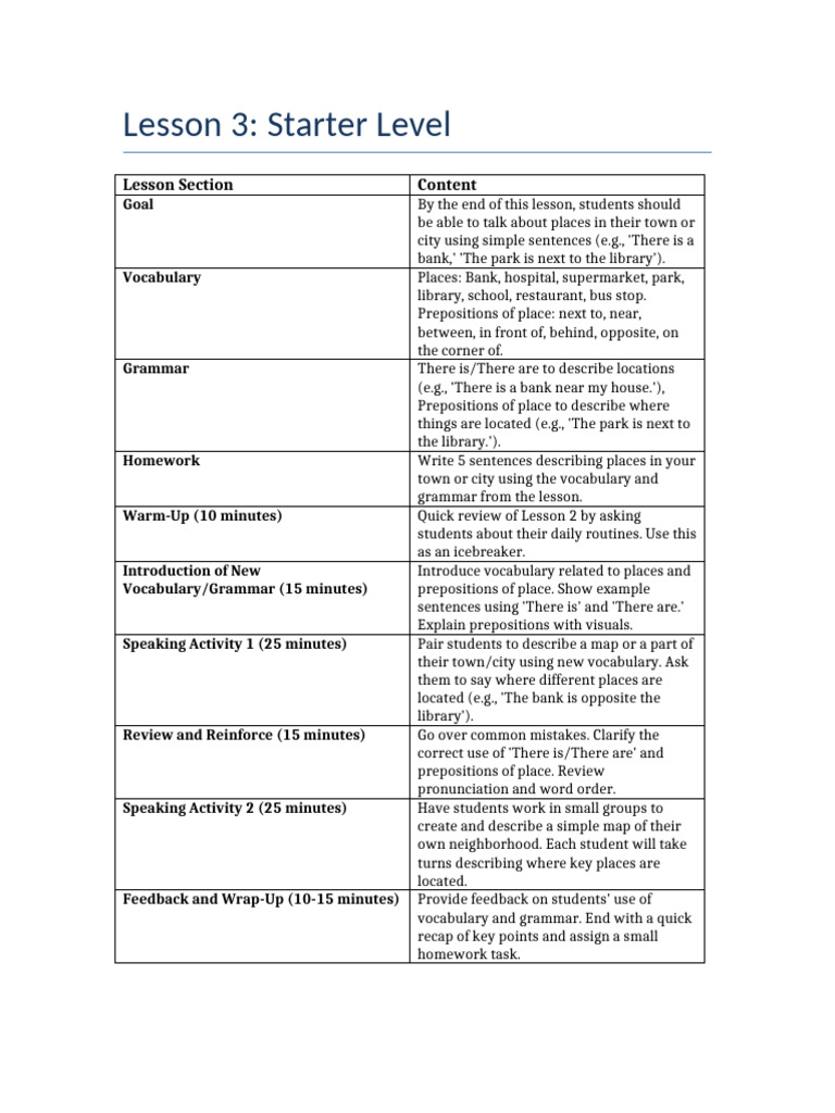 Lesson_3_Starter_Level_Plan_Blue_Borders | PDF | Linguistics | Human ...