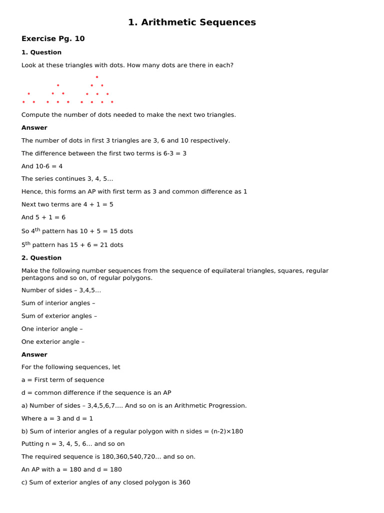 Solutions - Arithmetic Sequences | PDF | Division (Mathematics) | Area