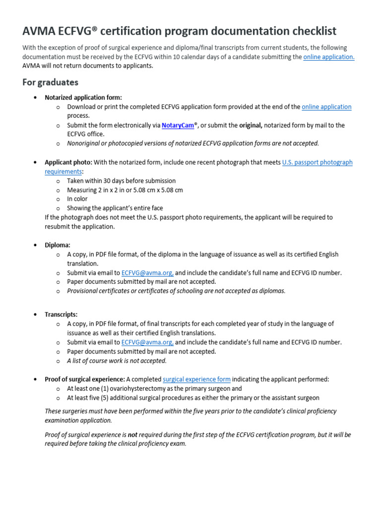 ECFVG Documentation Checklist | PDF | Surgeon | Diploma