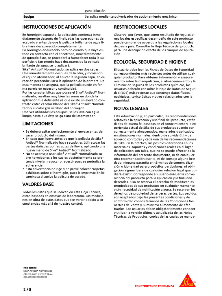 Sika Antisol Normalizado-2 | PDF | Hormigón