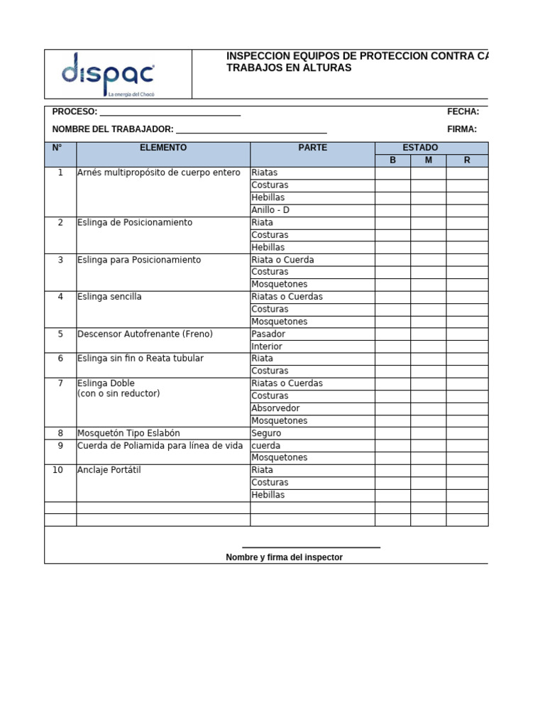 F10-13-24 Inspección de EPP Trabajo en Alturas V1 | PDF
