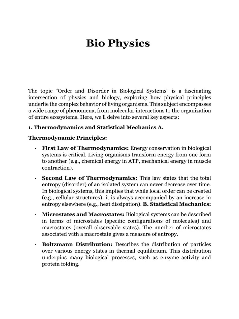 Order and Disorder in Biological System | PDF