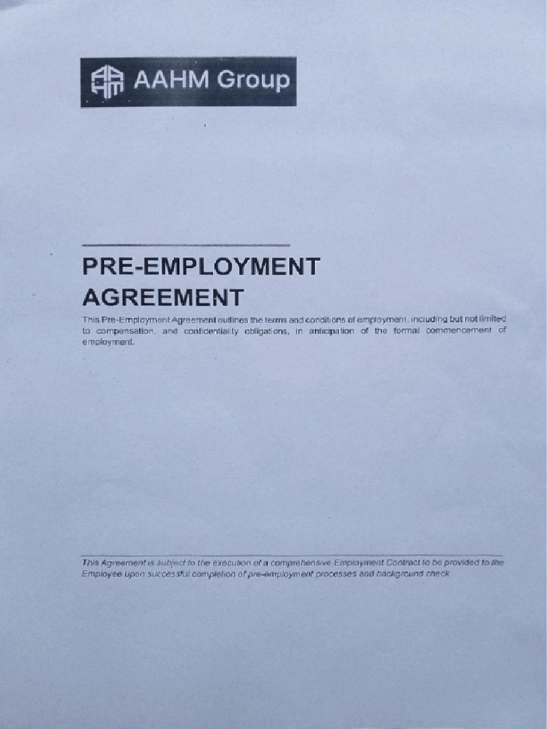 AAHM Group - PRE-EMPLOYMENT - AGREEMENT | PDF