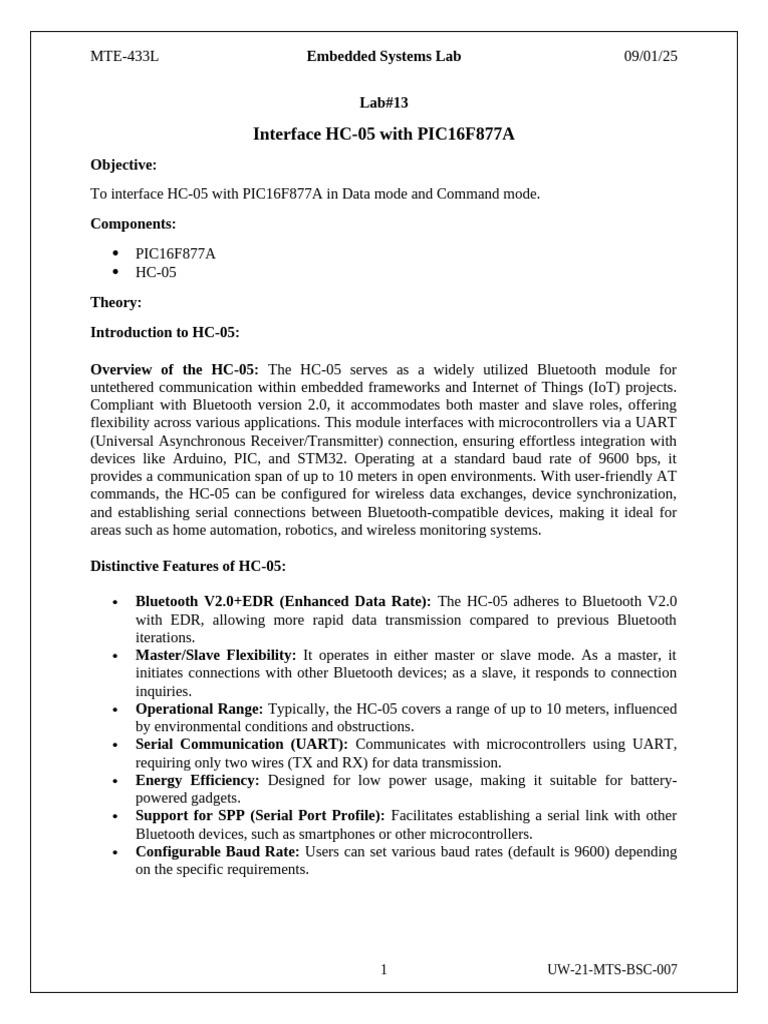 interface hc-05 with pic controller | PDF | Bluetooth | Embedded System