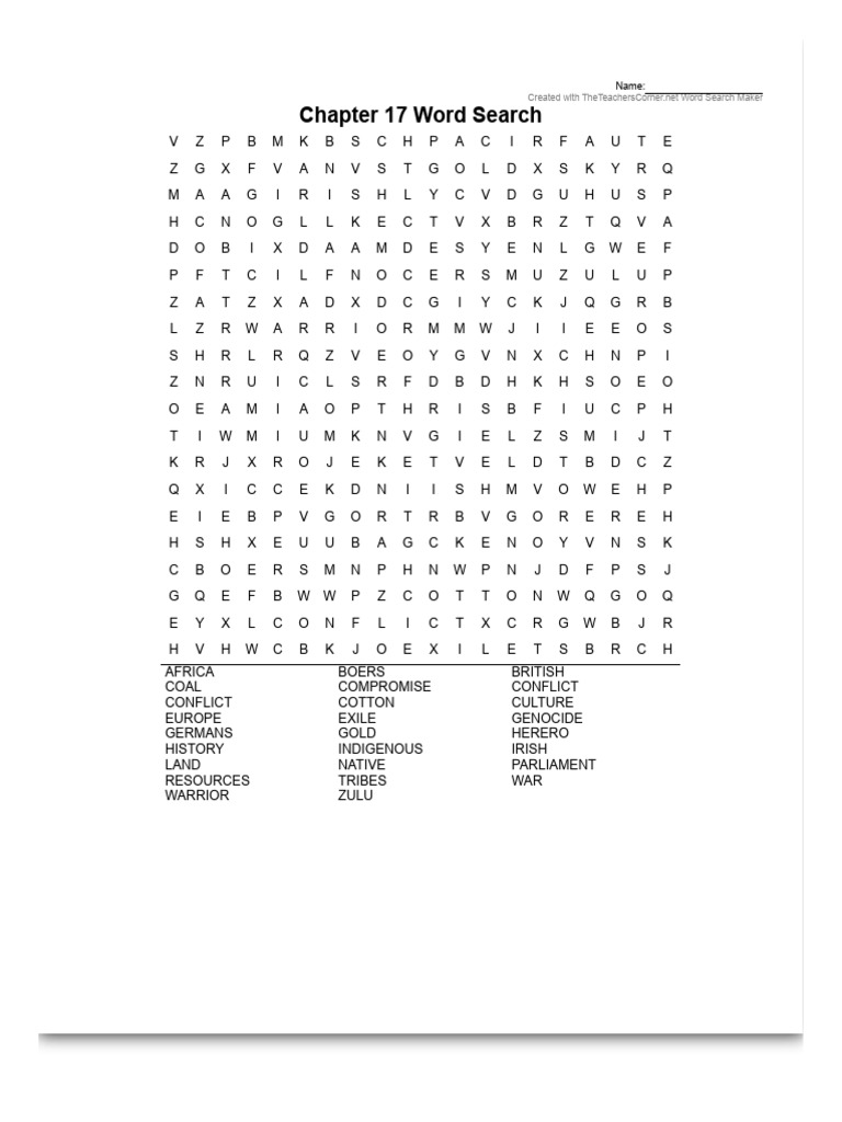 4th qtr - Chapter 17 Word Search | PDF | Ethnic Groups