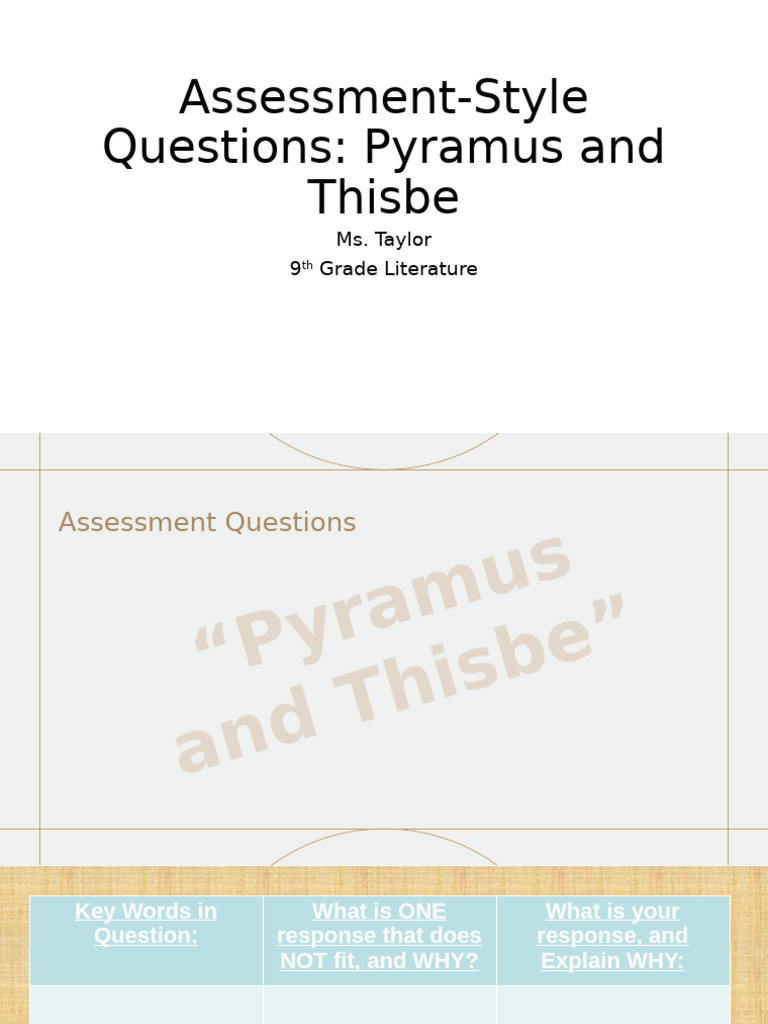 Assessment-Style Questions Pyramus and Thisbe | PDF