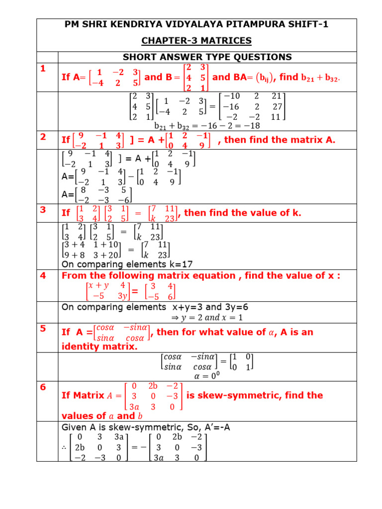 CH 3 Matrices Assignment | PDF | Mathematical Analysis | Mathematics