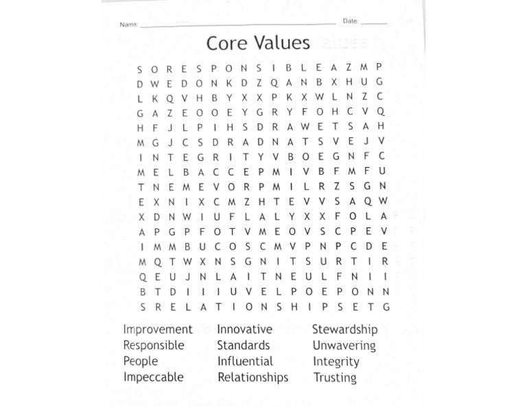 Core Values Word Search | PDF