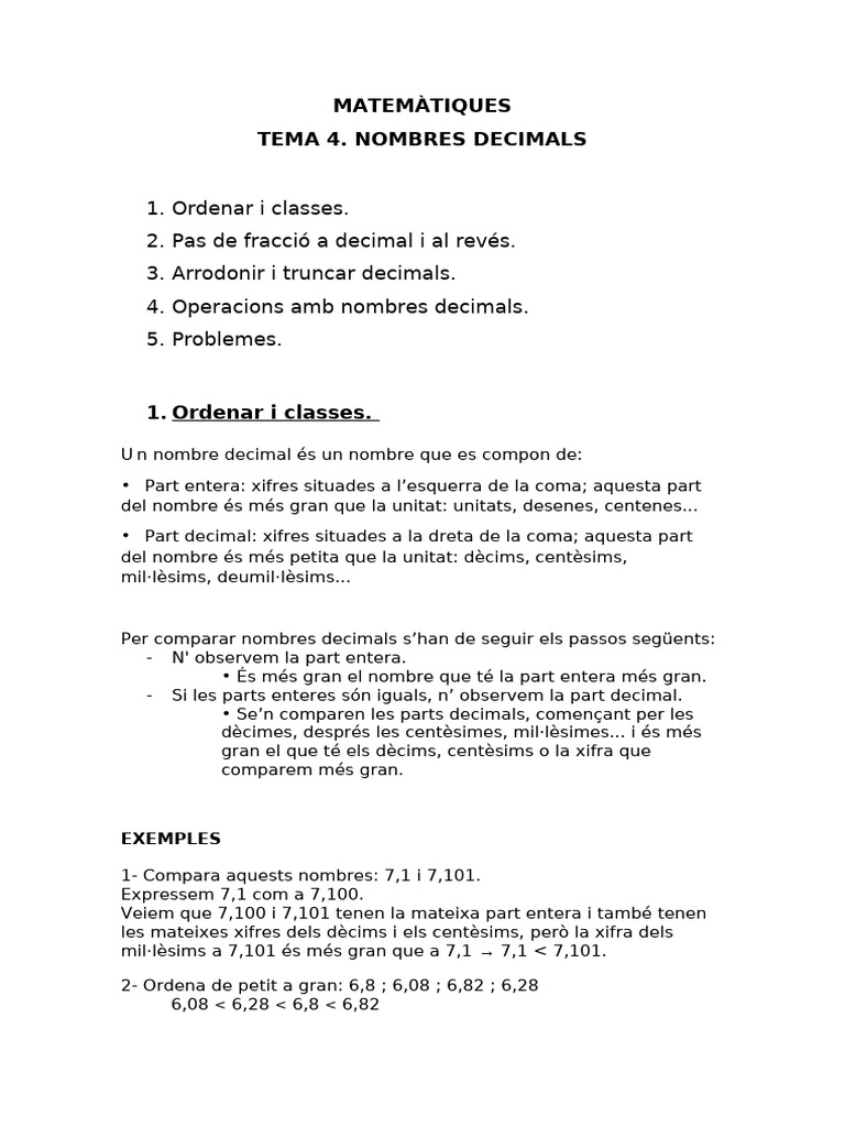 Tema 4 Nombres Decimals | PDF