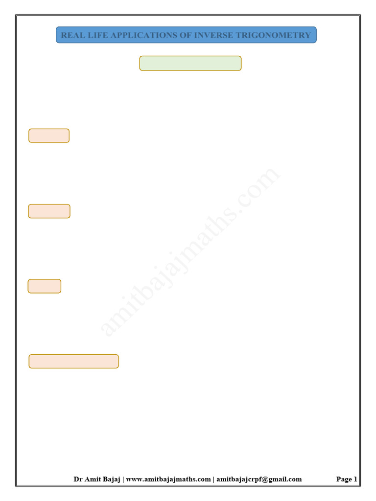REAL LIFE APPLICATIONS OF INVERSE TRIGONOMETRY | PDF | Trigonometry | Angle