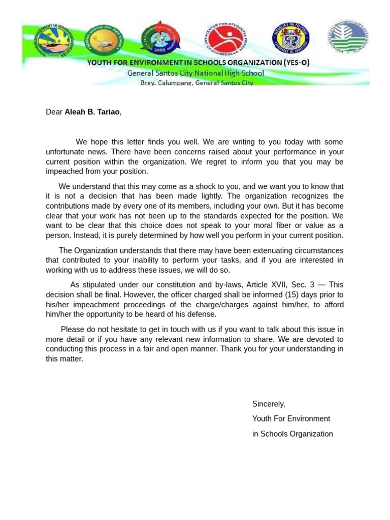 Impeachment Sample Letter | PDF