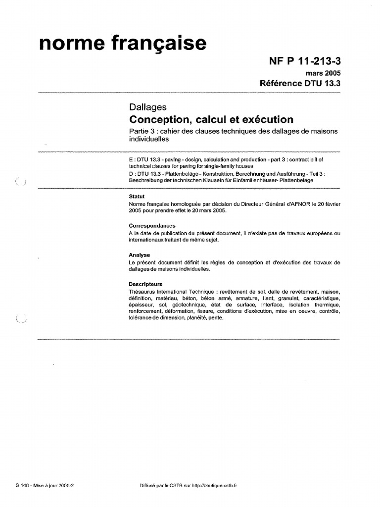 Dtu 13.3 NF P 11-213-3 | PDF