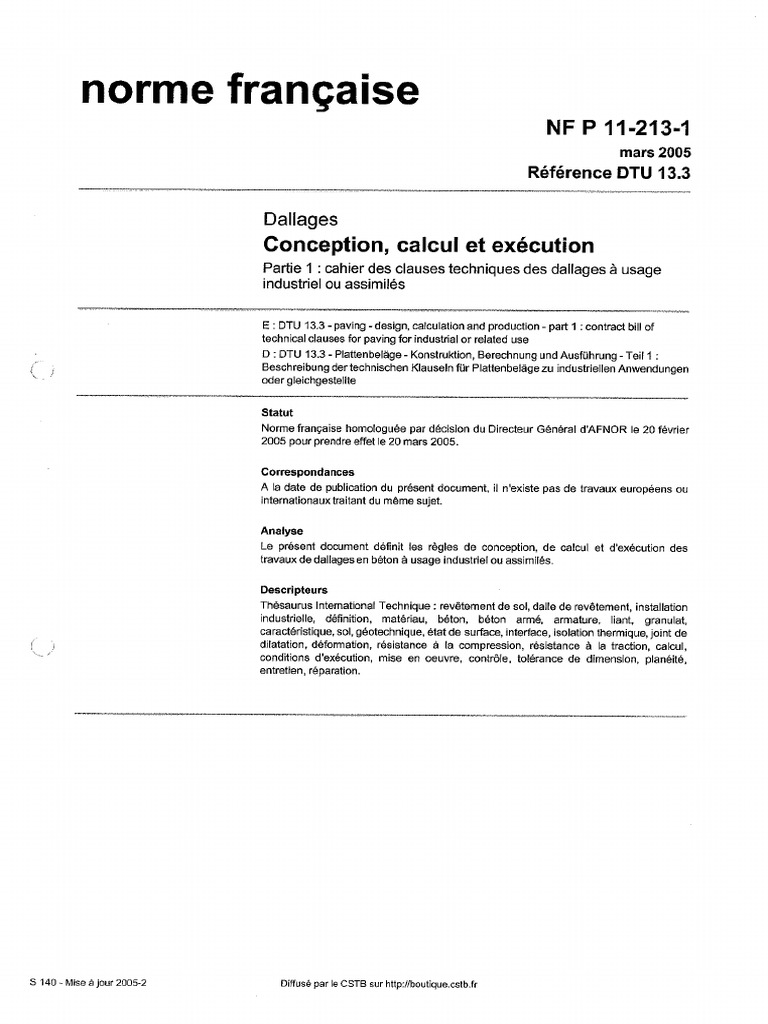 Dtu-13.3 NF P 11-213-1 | PDF