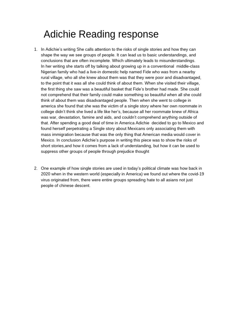 Adichie Reading Response | PDF