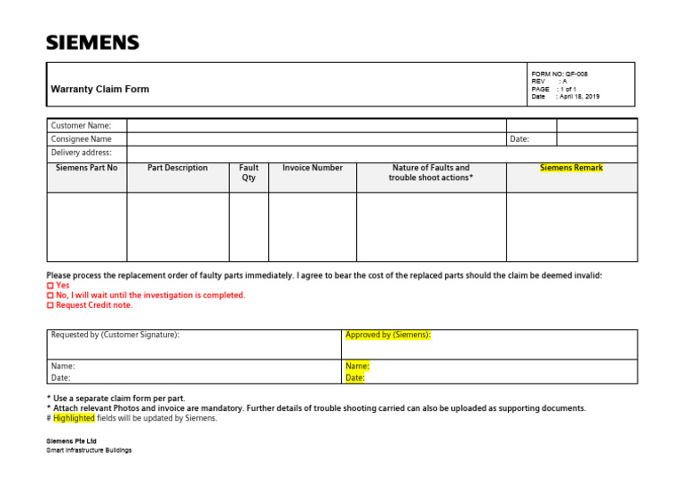 Warranty Claim Form_SI B | PDF