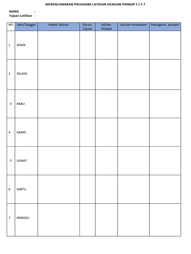 Contoh Merencanakan Program Latihan Dengan Prinsip Fitt (2) | PDF