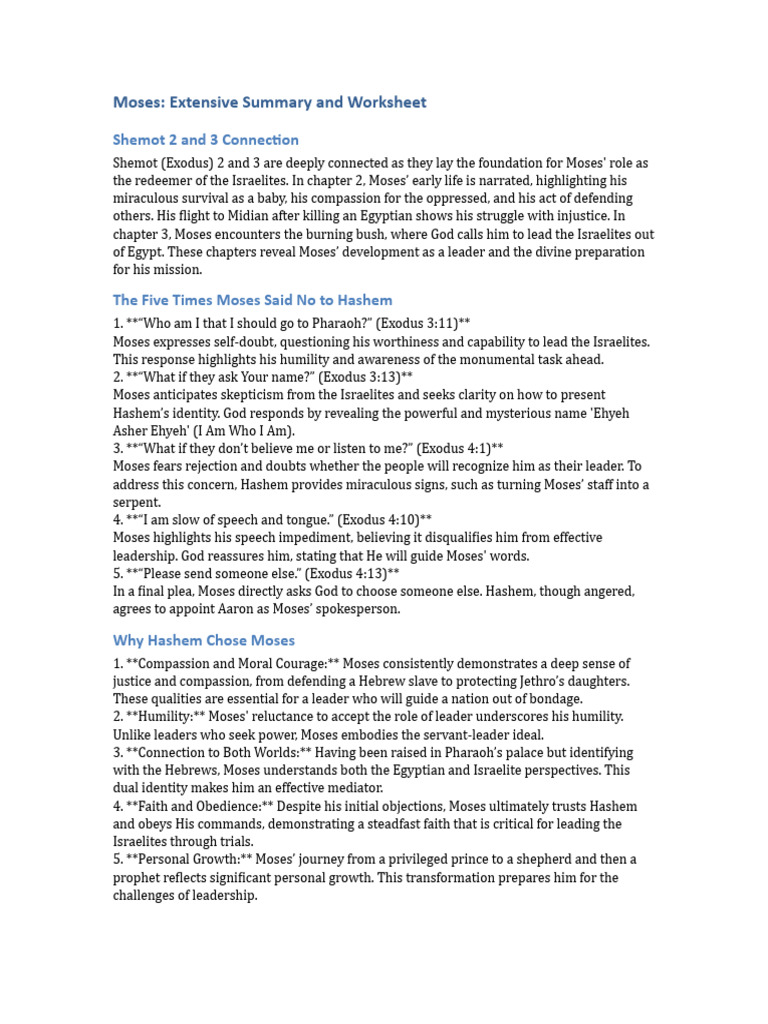 Moses_Extensive_Summary_and_Worksheet | PDF | Moses | Book Of Exodus