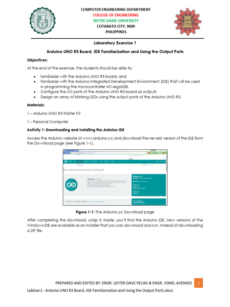 LabExer1 - Arduino UNO R3 Board, IDE Familiarization and Using The Output Ports | PDF ...