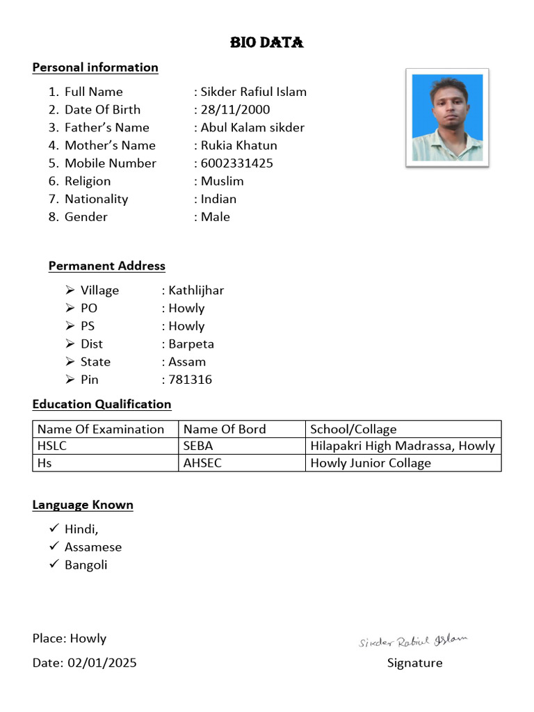 Bio Data | PDF