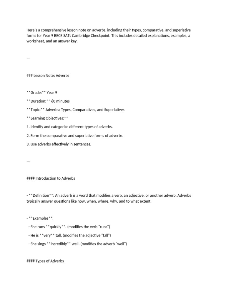 Adverb Year 7 With Worksheet | PDF | Adverb | Adjective