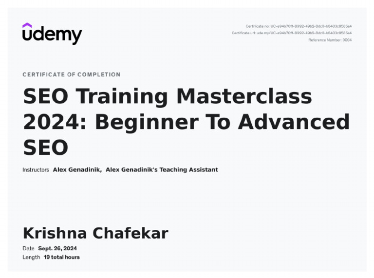SEO Training Masterclass 2024 Certificate | PDF