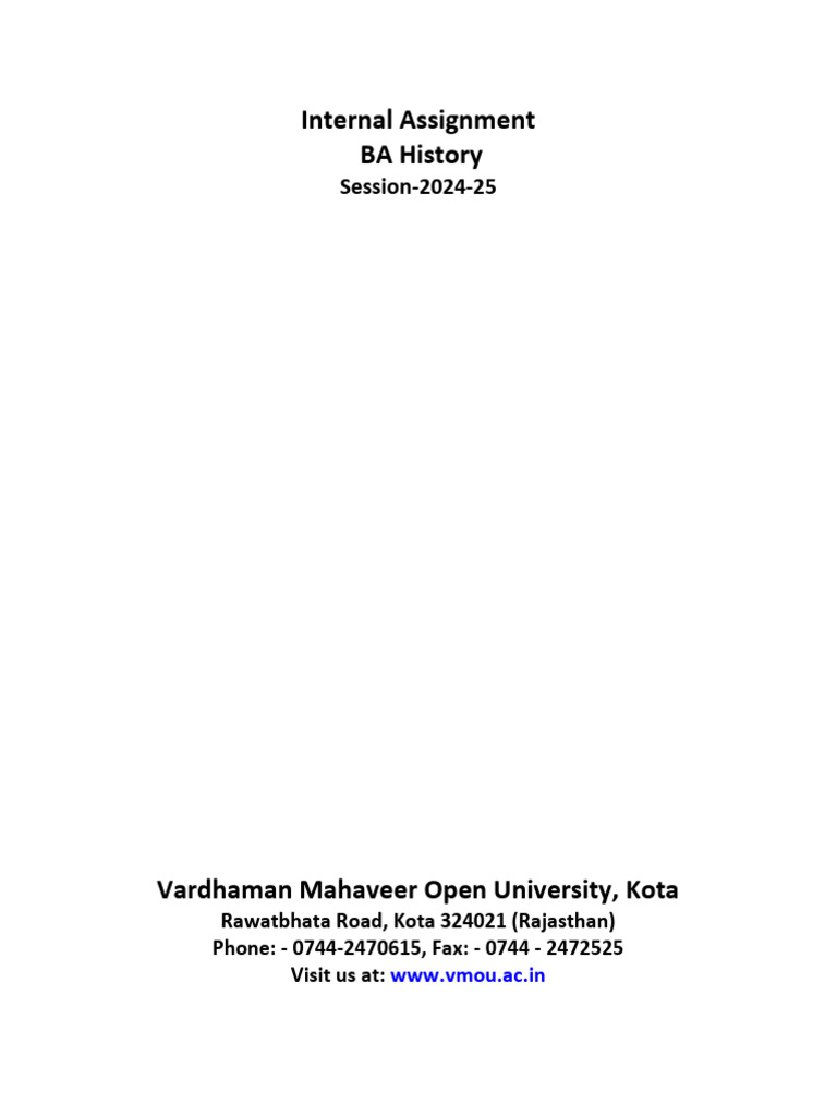 Internal Assignment BA History: Session-2024-25 | PDF