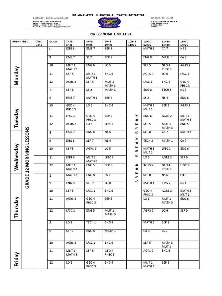 2025 General Time Table Updated | PDF