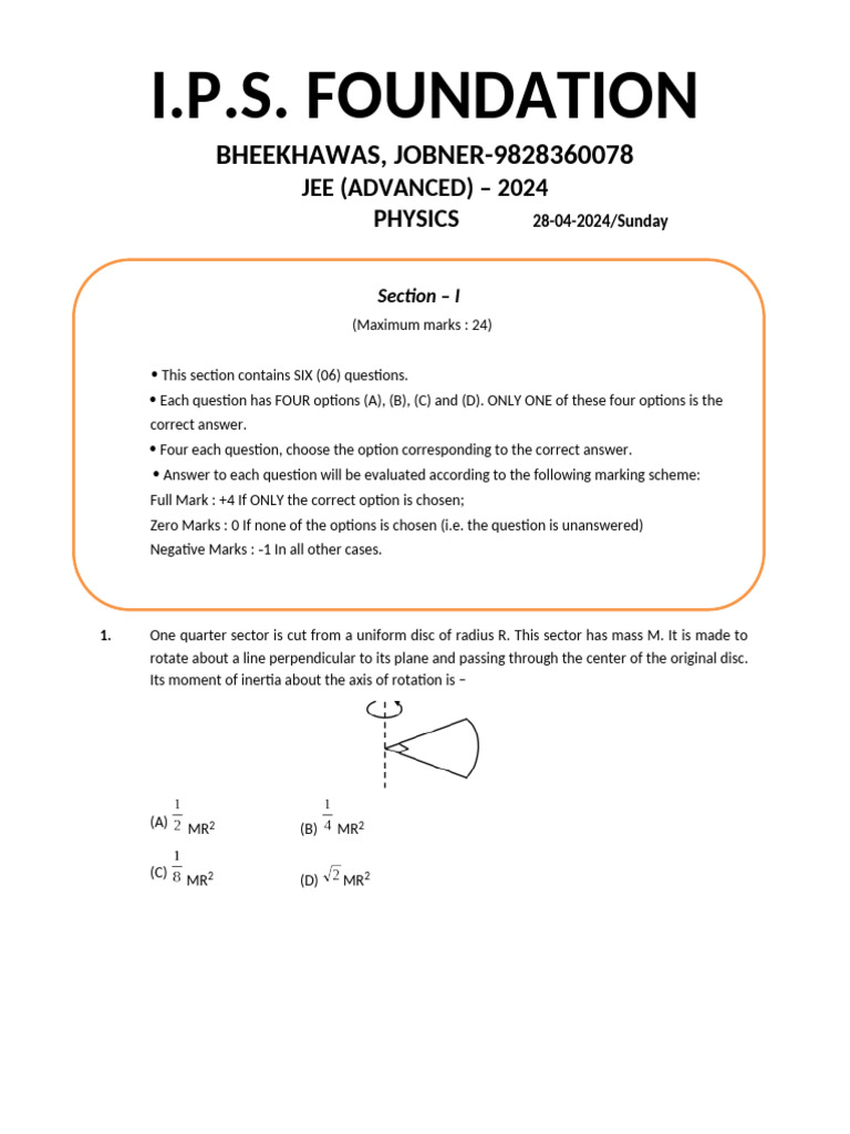 I.P.S. Foundation: BHEEKHAWAS, JOBNER-9828360078 | PDF | Rotation | Physical Phenomena