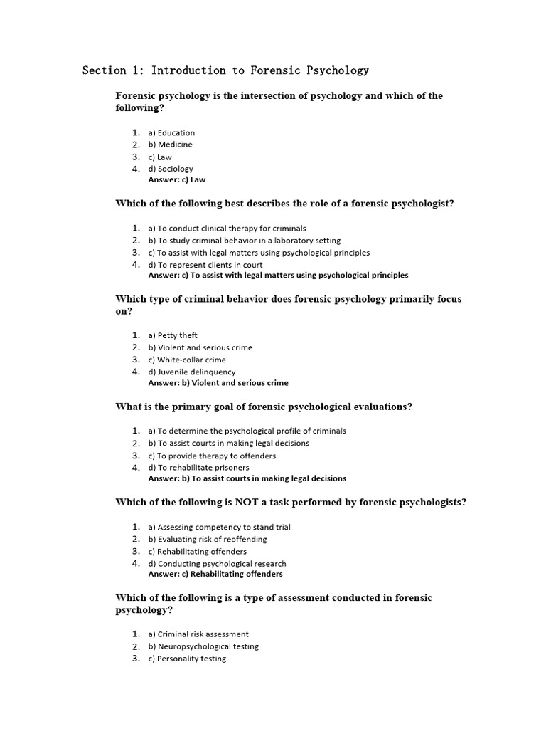 Forensic Psychology Mcqs CHC | PDF | Psychopathy | Antisocial Personality Disorder